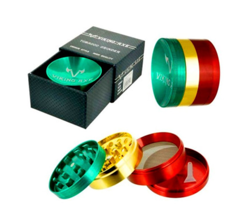 Viking Axe Rasta Grinder - Durable 4-Piece Herb Grinder (Assorted Sizes ...